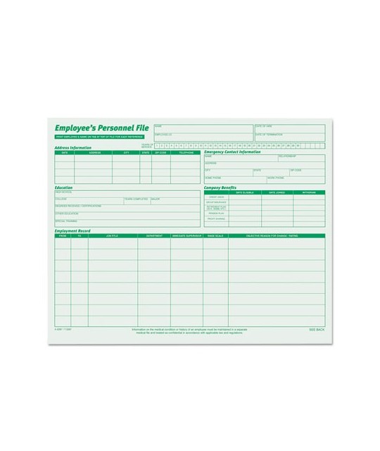 TOPS Employee's Record File Folder