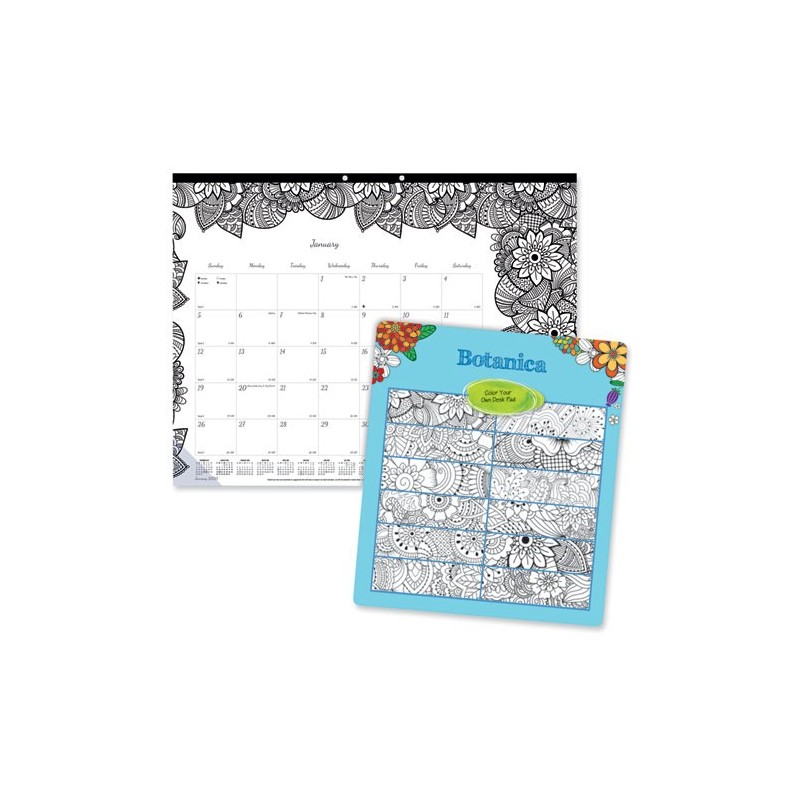 Blueline Monthly Desk Pad Calendar with Coloring Pages