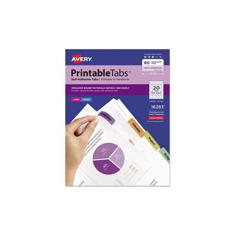 Avery Printable Plastic Tabs with Repositionable Adhesive