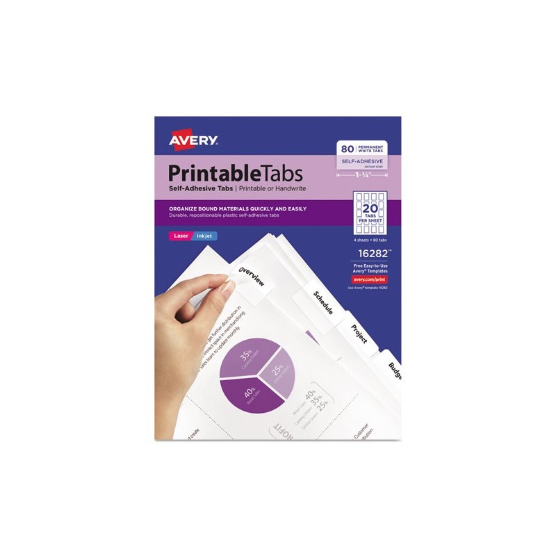 Avery Printable Plastic Tabs with Repositionable Adhesive